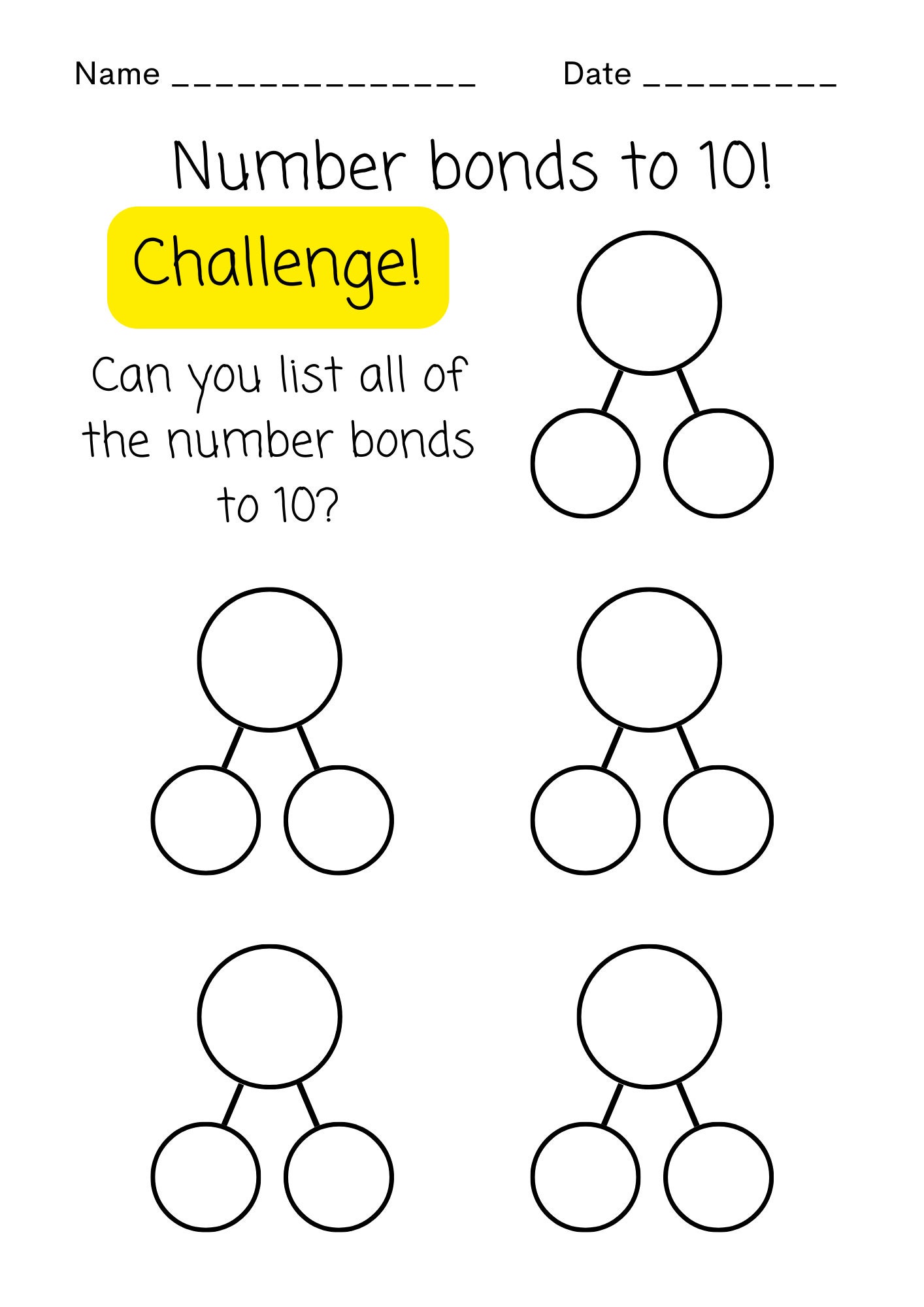 Number Bonds to 10 Work Pack Over 50 A4 Worksheets for Home-schooling ...