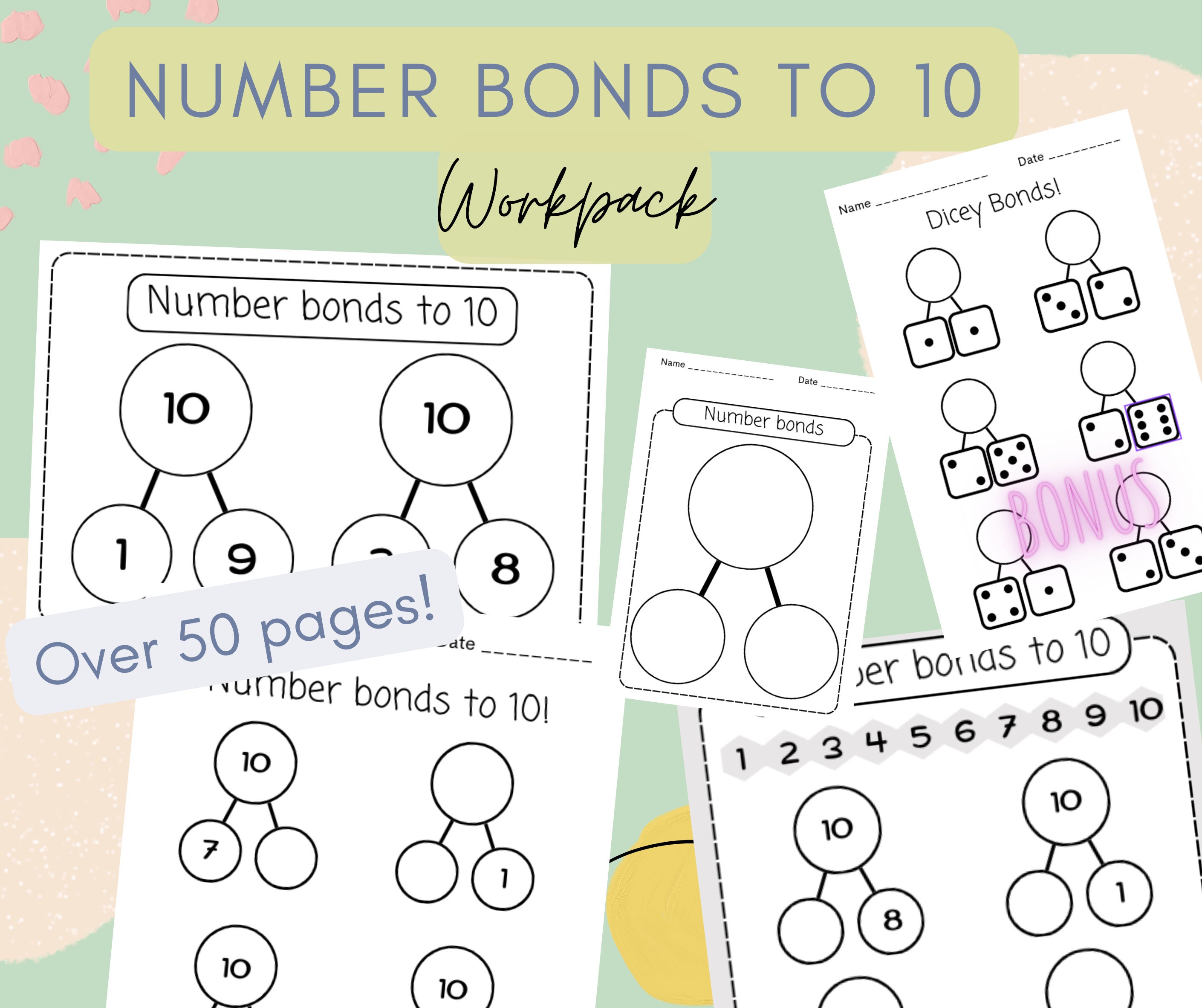 Number Bonds to 10 Work Pack Over 50 A4 Worksheets for Home-schooling ...