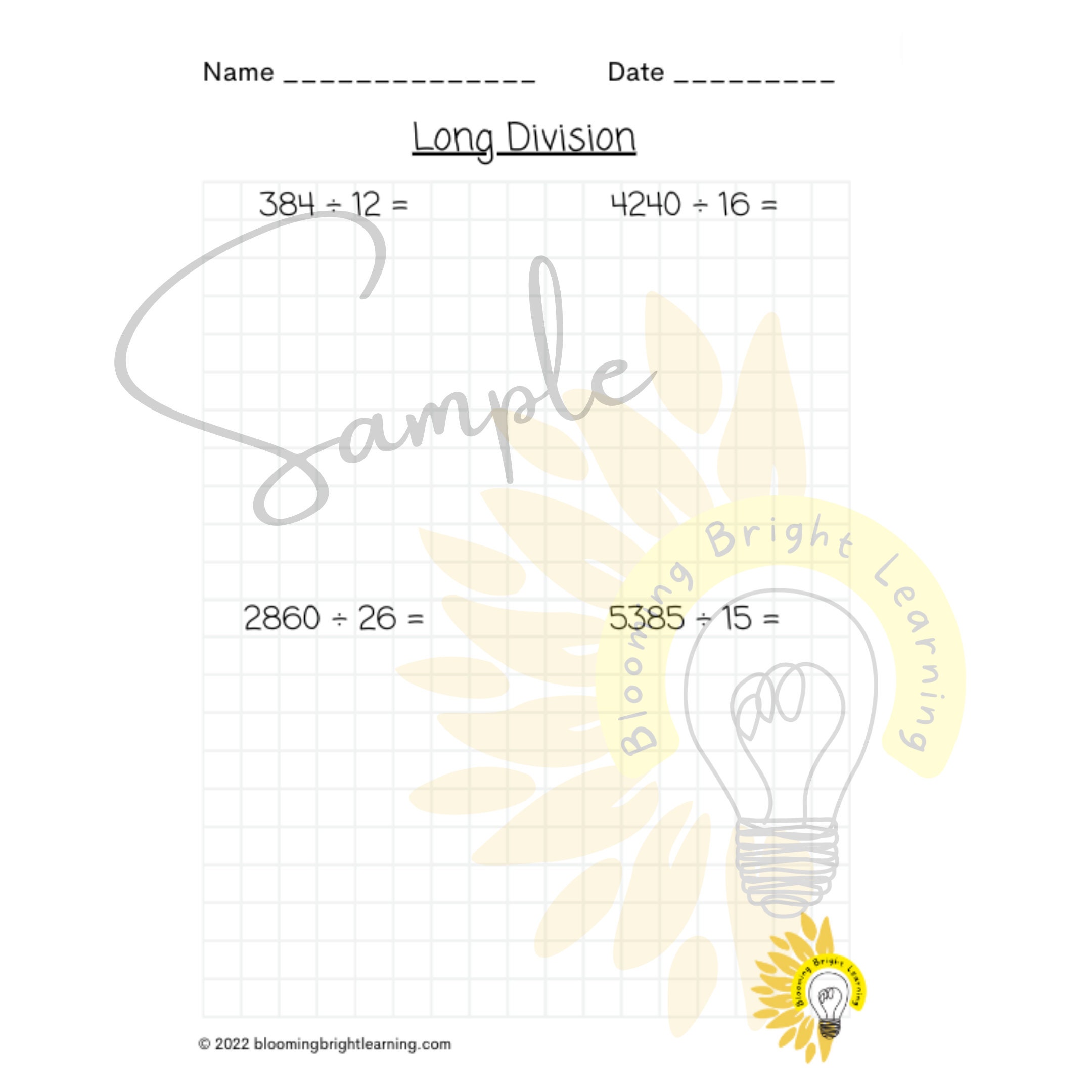 Long Division Work Sheet Pack 1 - Etsy