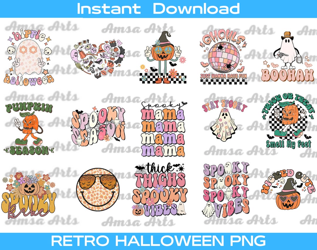 Halloween Png Bundle, Halloween Sublimation Design Download, Retro ...