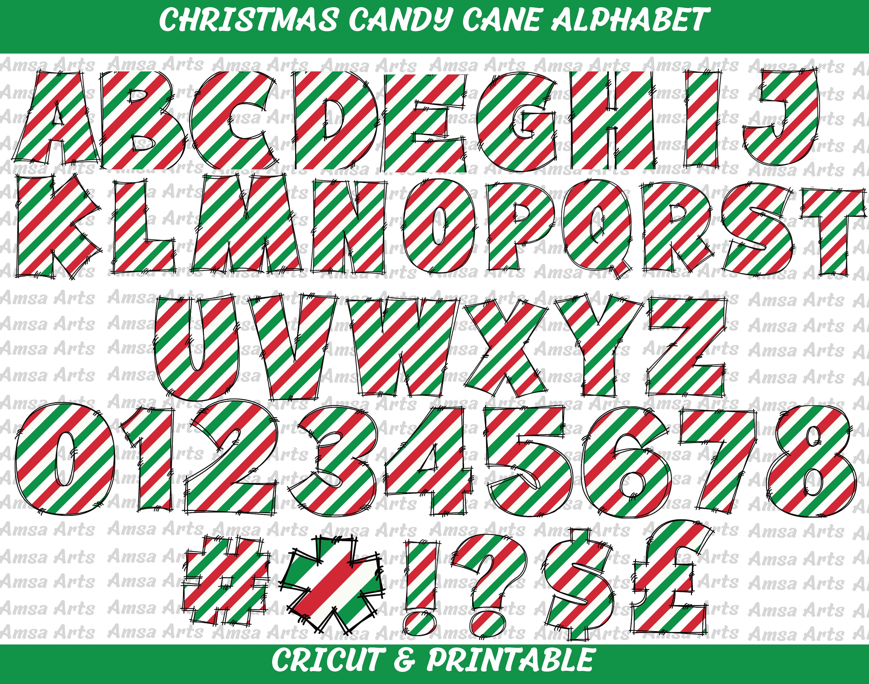 Candy Cane Alphabet, Cricut and Printable Candy Cane Alpha Png, Instant ...