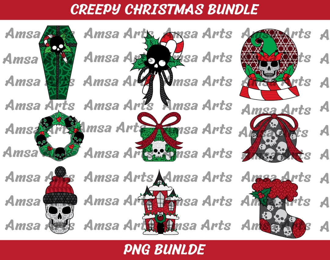 Creepy Christmas Digital Clipart Bundle, Scary Gothic Christmas PNG ...