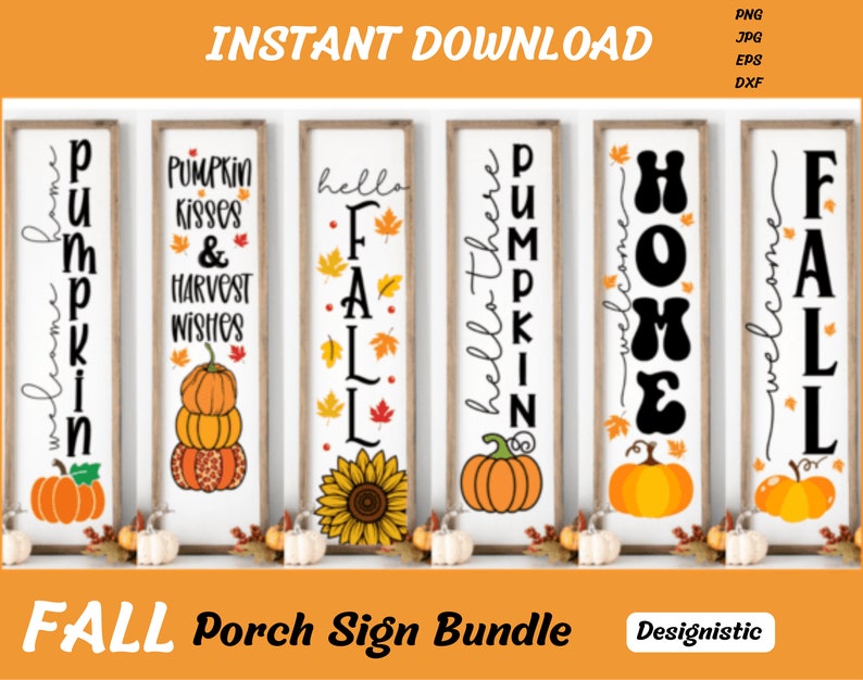 Fall Porch Sign Svg Bundle, Fall Welcome Sign Svg, Autumn Vertical Sign ...
