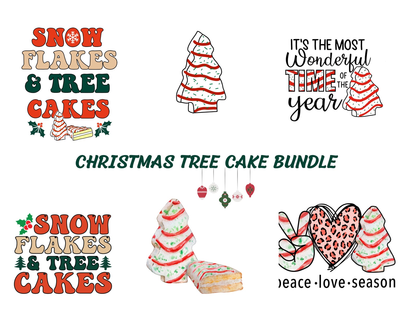 Chrsitmas Tree Cakes 6 Png Sublimation Design Bundle Retro Etsy