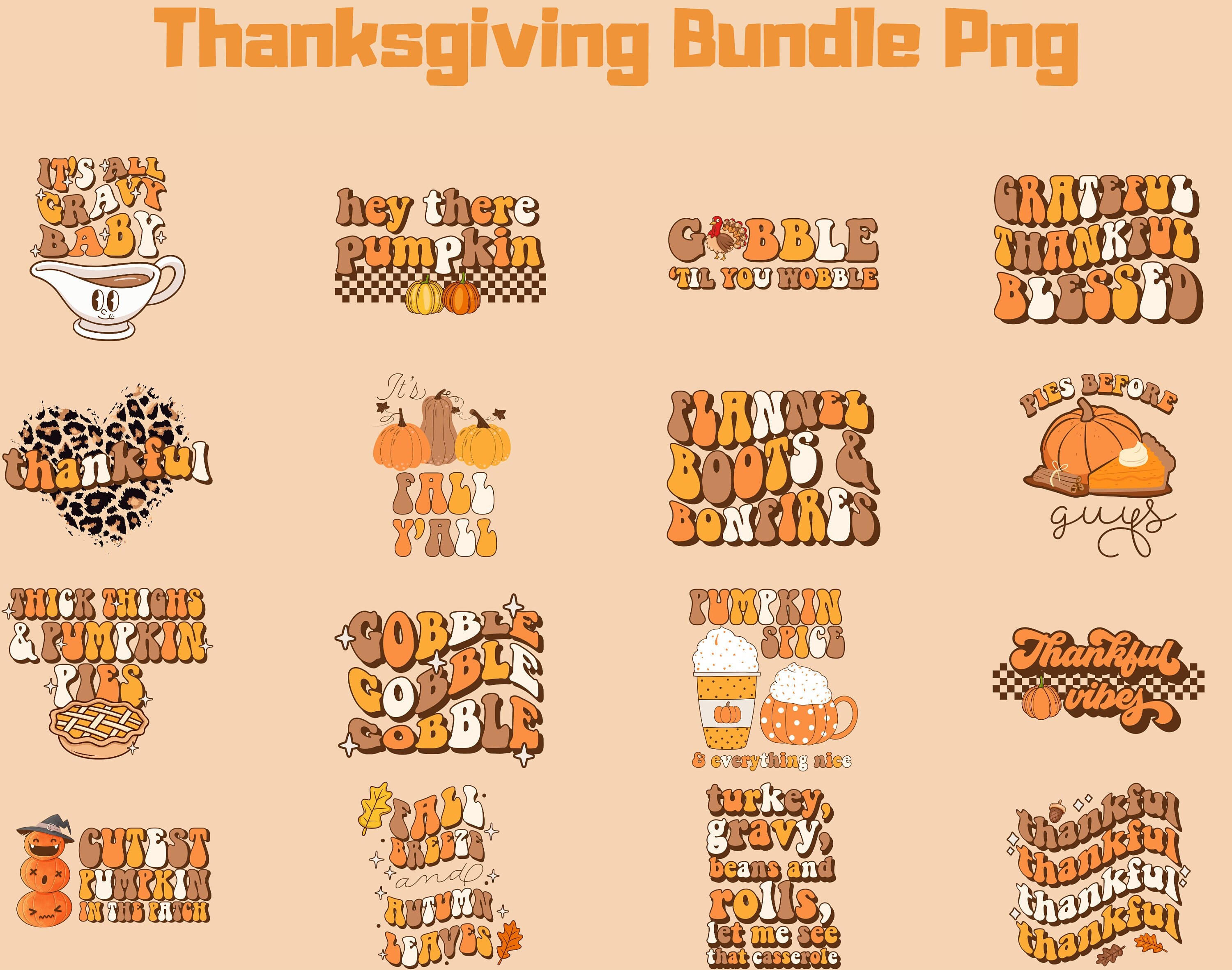 Retro Thanksgiving Png Svg Bundle, Flannels Hayrides Pumpkin Spice ...