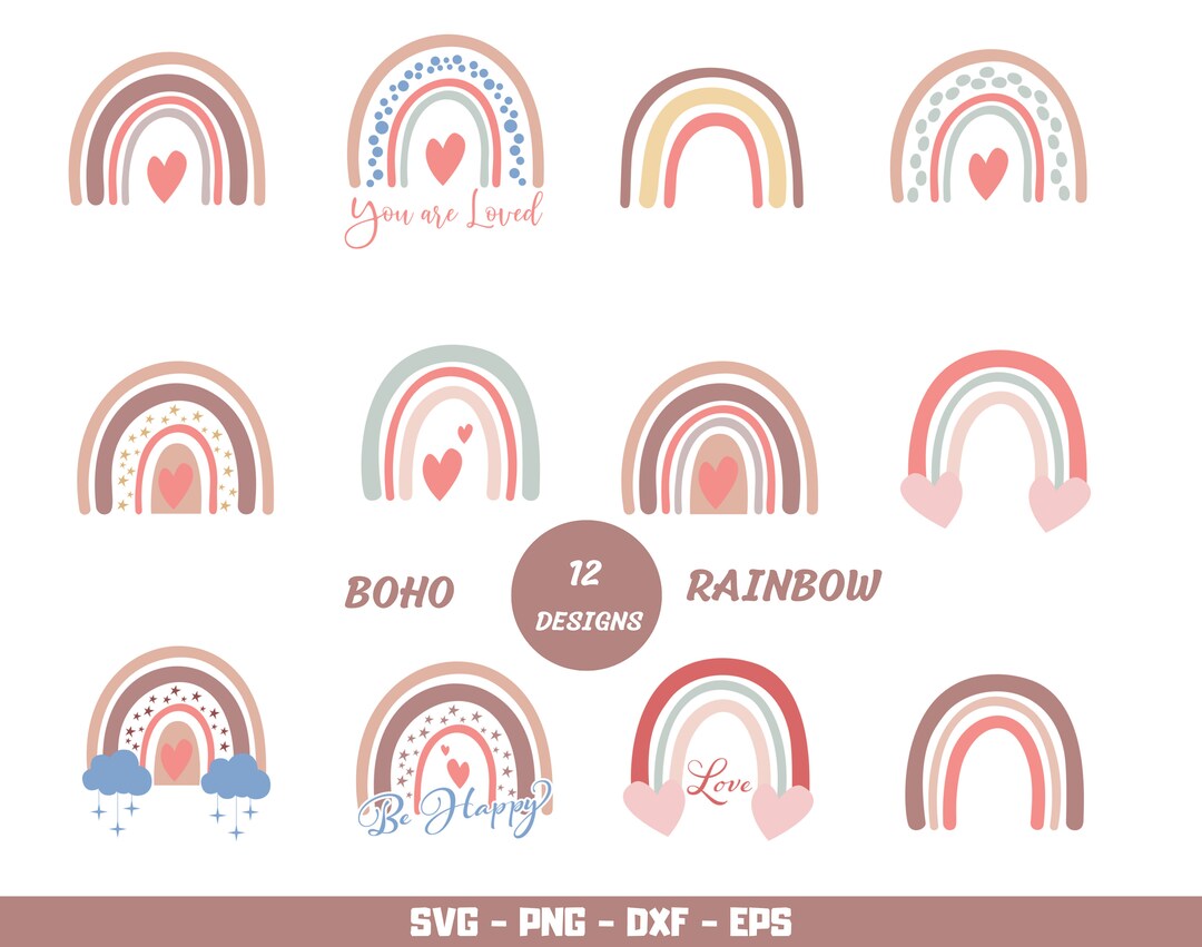 12 Boho Rainbow Svg Bundle, Boho Rainbow Clipart, Cute Rainbow Svg ...