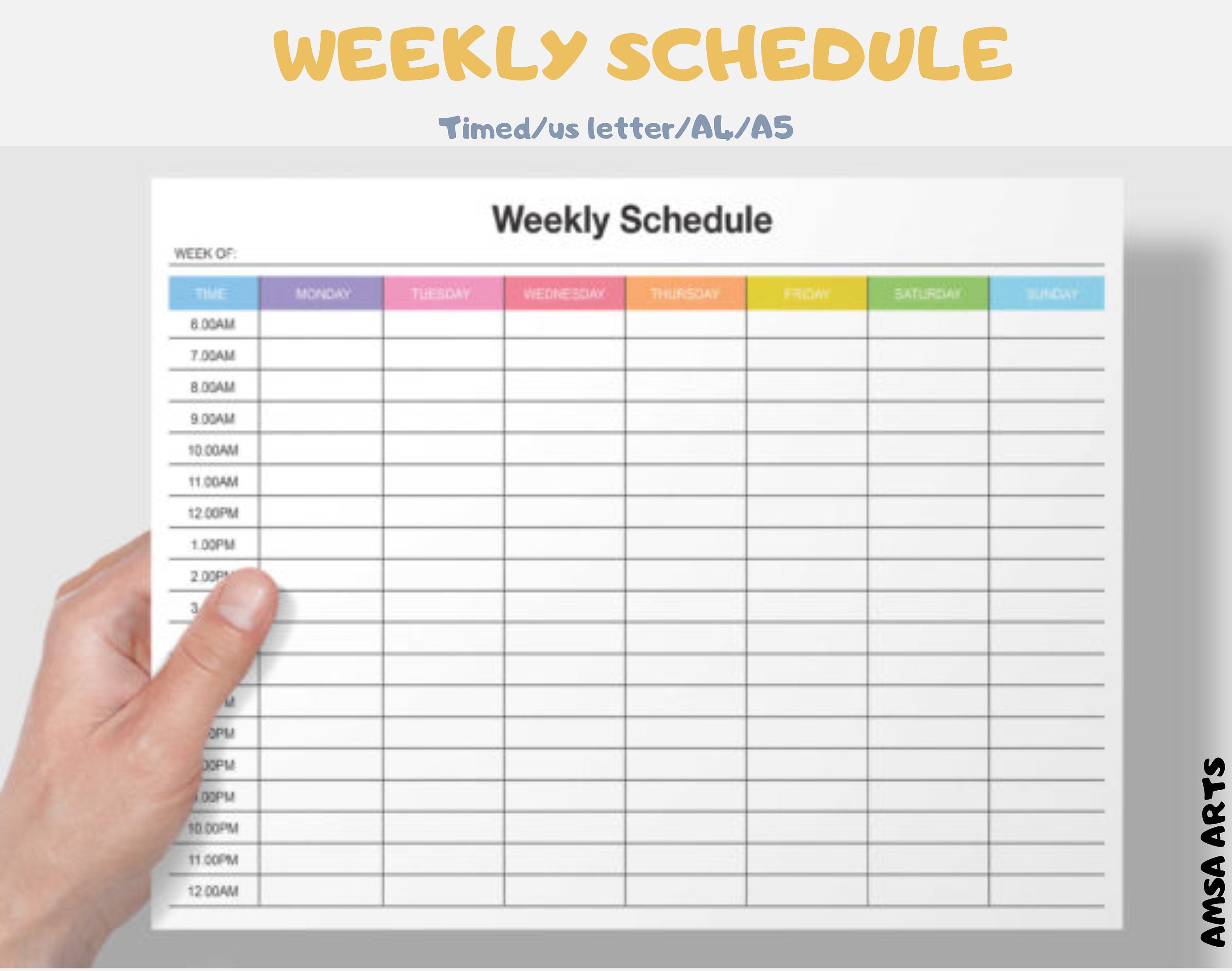 Simple Weekly Schedule Planner Printable, Weekly Timetable, Weekly Agenda, A4 A5 US Letter ...