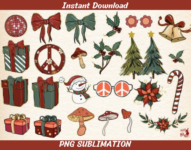 Hippie Girl Christmas Clipart Groovy Christmas Clip Artretro - Etsy