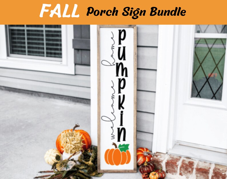 Fall Porch Sign Svg Bundle, Fall Welcome Sign Svg, Autumn Vertical Sign ...