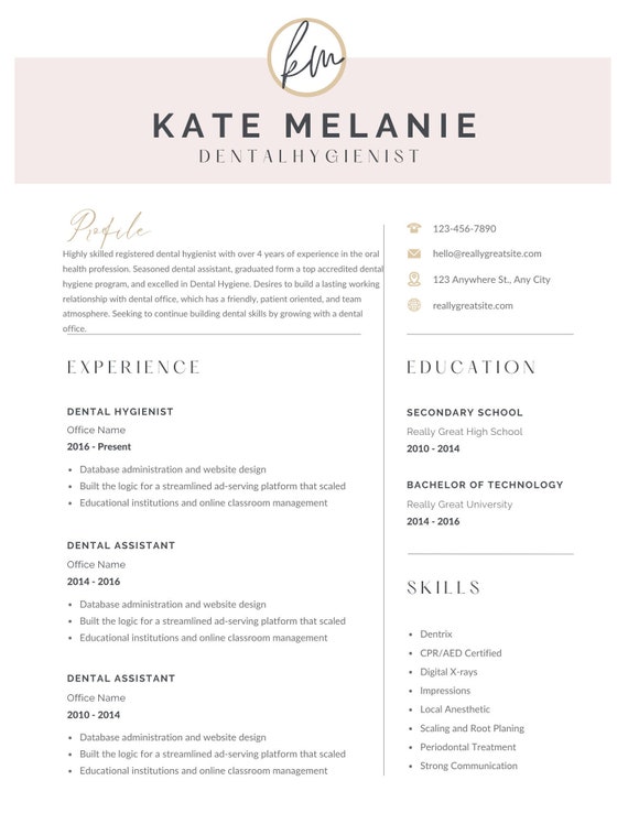 RDH Resume Template - Etsy
