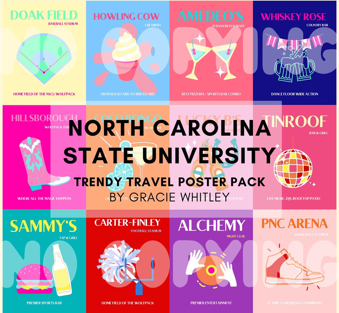NCSU Trendy Travel Poster Pack North Carolina State University Trendy Posters Pack of 12 8x10 ...