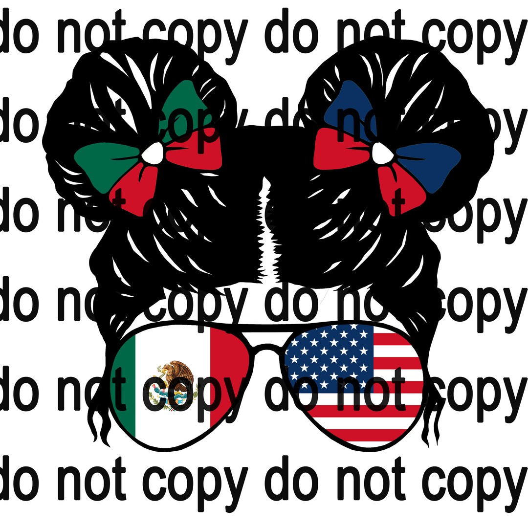 Girl Messy Buns Mexico and USA Flags PNG Design - Etsy