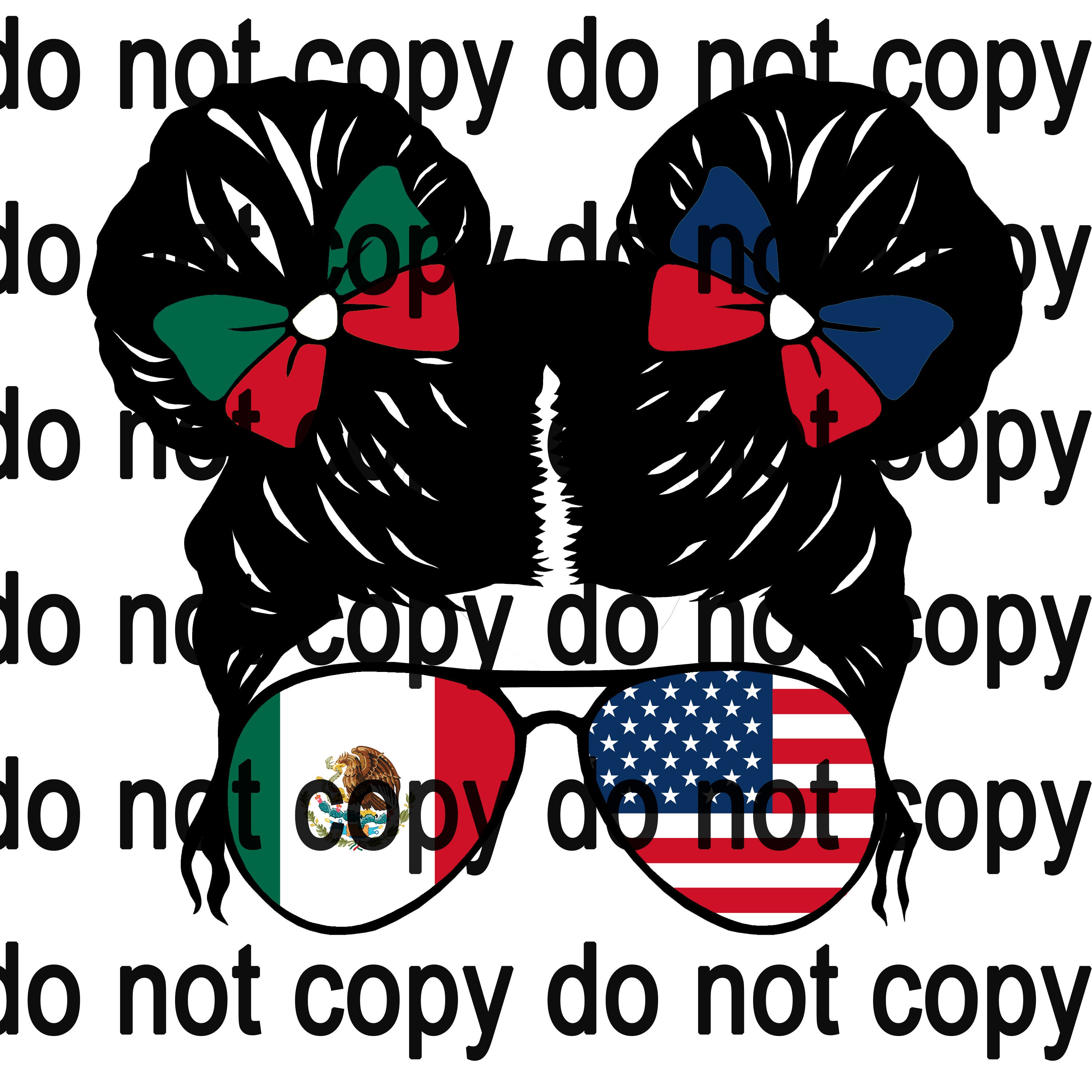 Girl Messy Buns Mexico and USA Flags PNG Design - Etsy