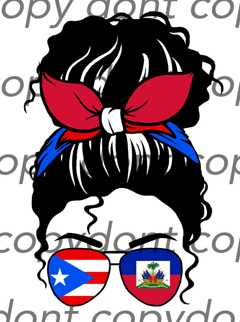 Messy Bun Curly Hair Puerto Rico and Haiti Flags PNG for Sublimation ...