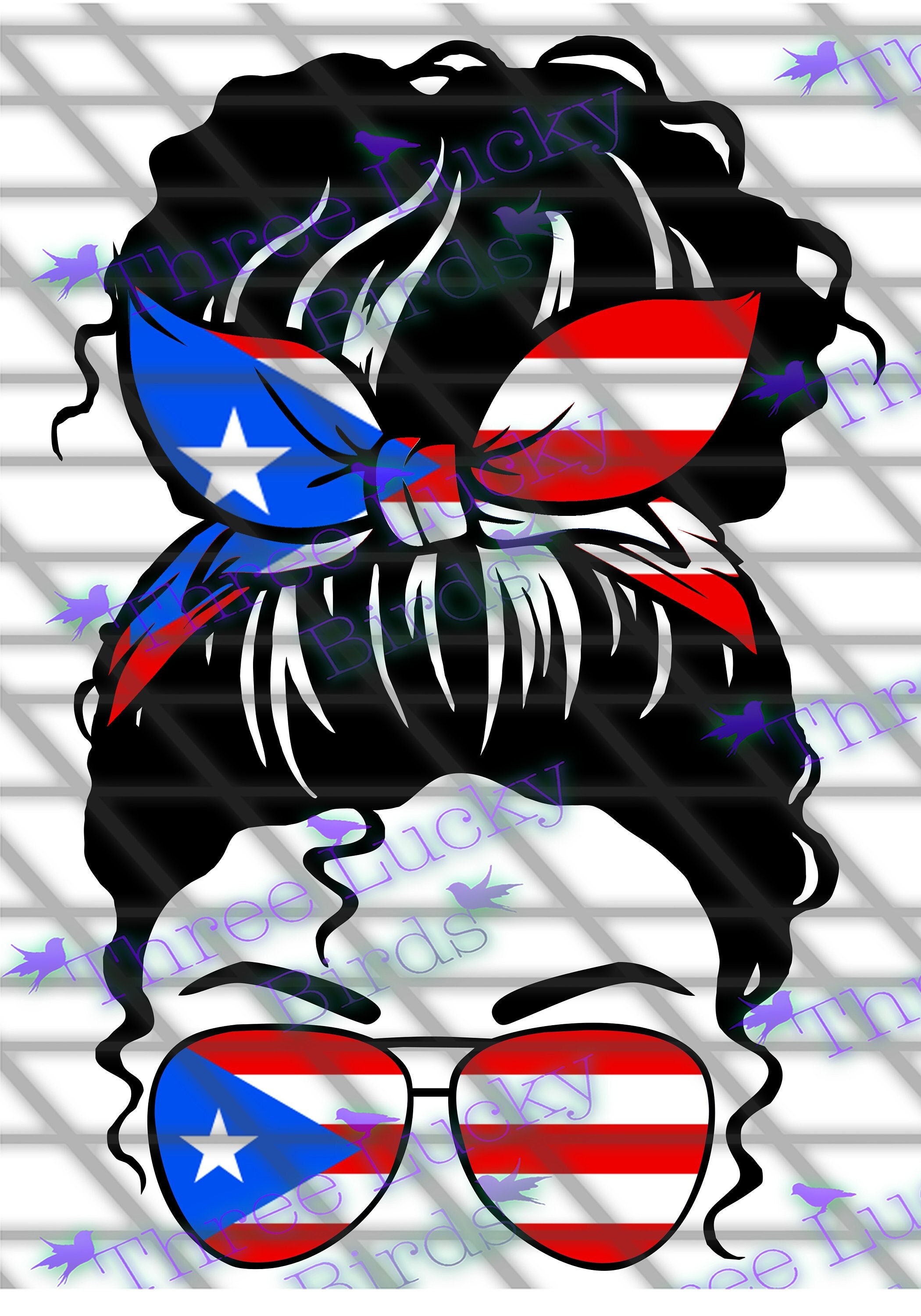 Messy Bun Curly Hair Puerto Rico Flag PNG Design for Sublimation - Etsy