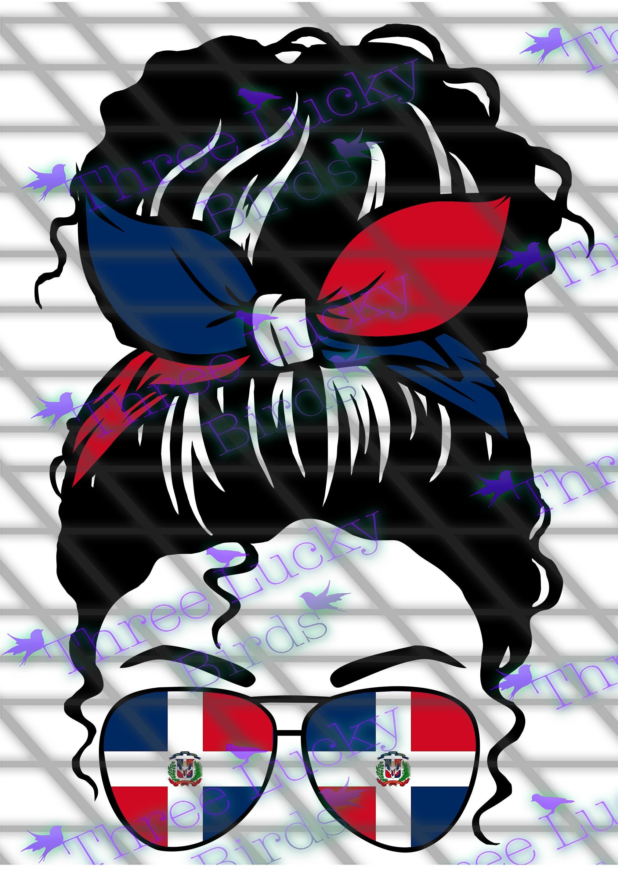 Messy Bun Curly Hair Dominican Republic Flag PNG Design for Sublimation ...