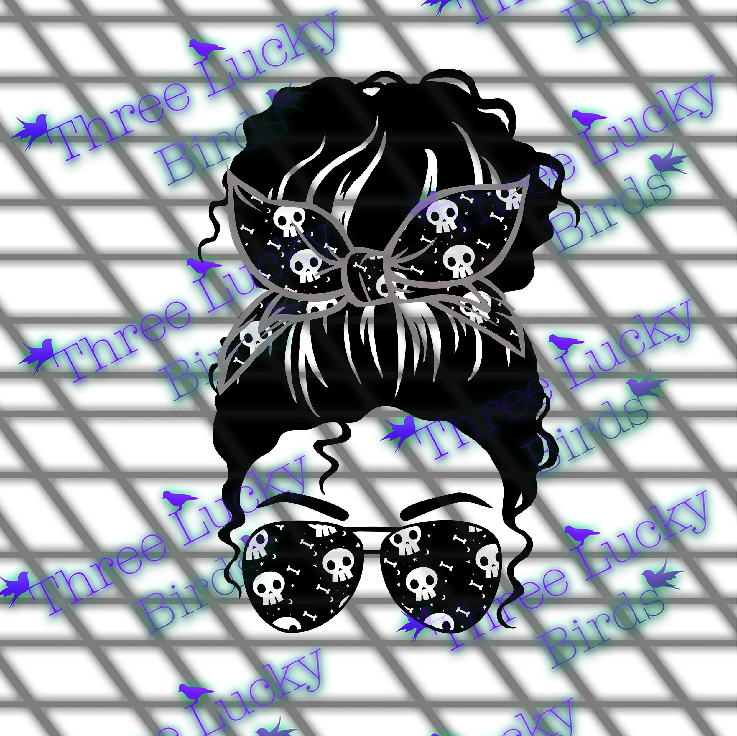 Messy Bun Curly Hair Skulls and Bones Halloween Mom Life PNG for ...