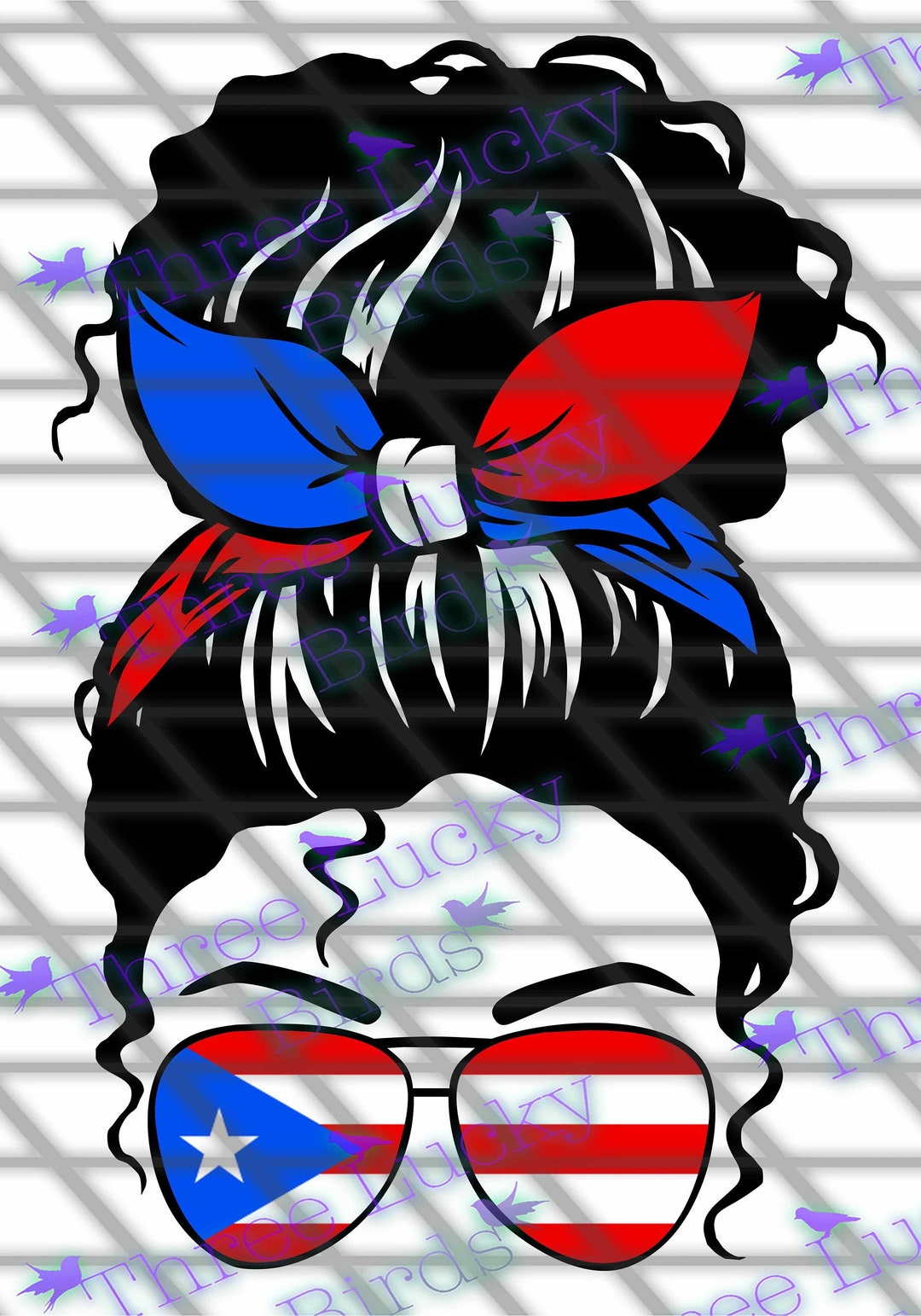 Messy Bun Curly Hair Puerto Rico Flag Design for Sublimation - Etsy