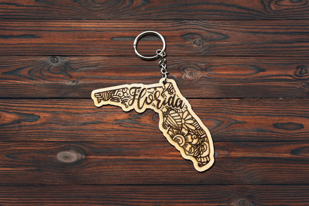 Mandala State Keychain Wooden Keychain Any State Florida - Etsy