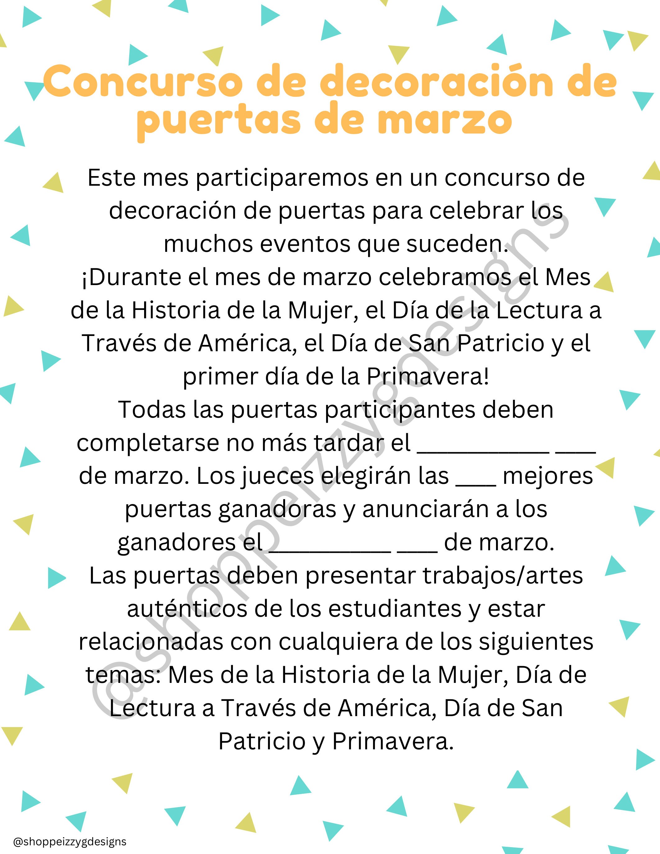 Editable Bilingual March Door Decorating Contest, March Door Decor ...