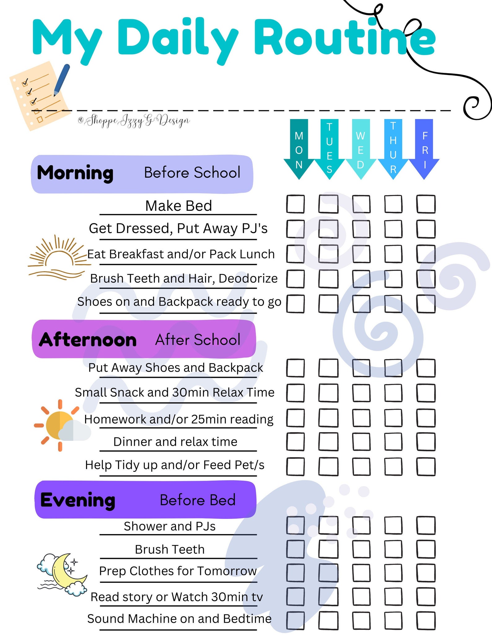 Printable My Daily Routine Checklist Blank And Pre Filled Etsy