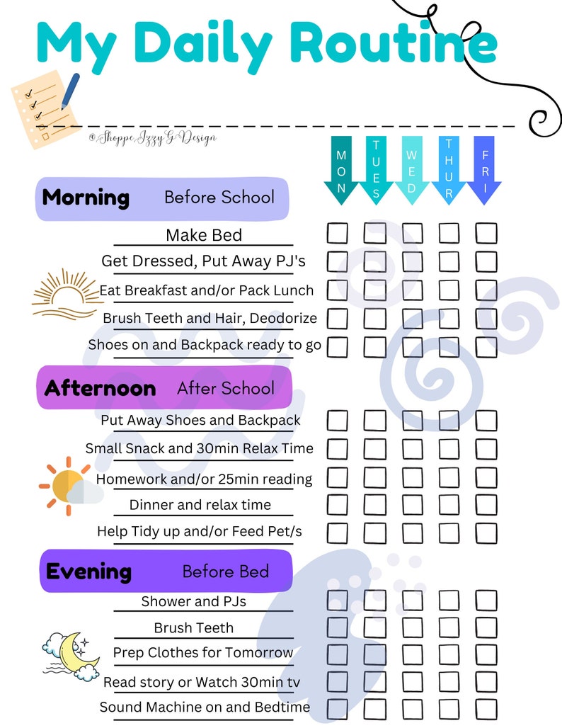 Printable My Daily Routine Checklist; Blank & Pre-filled - Etsy