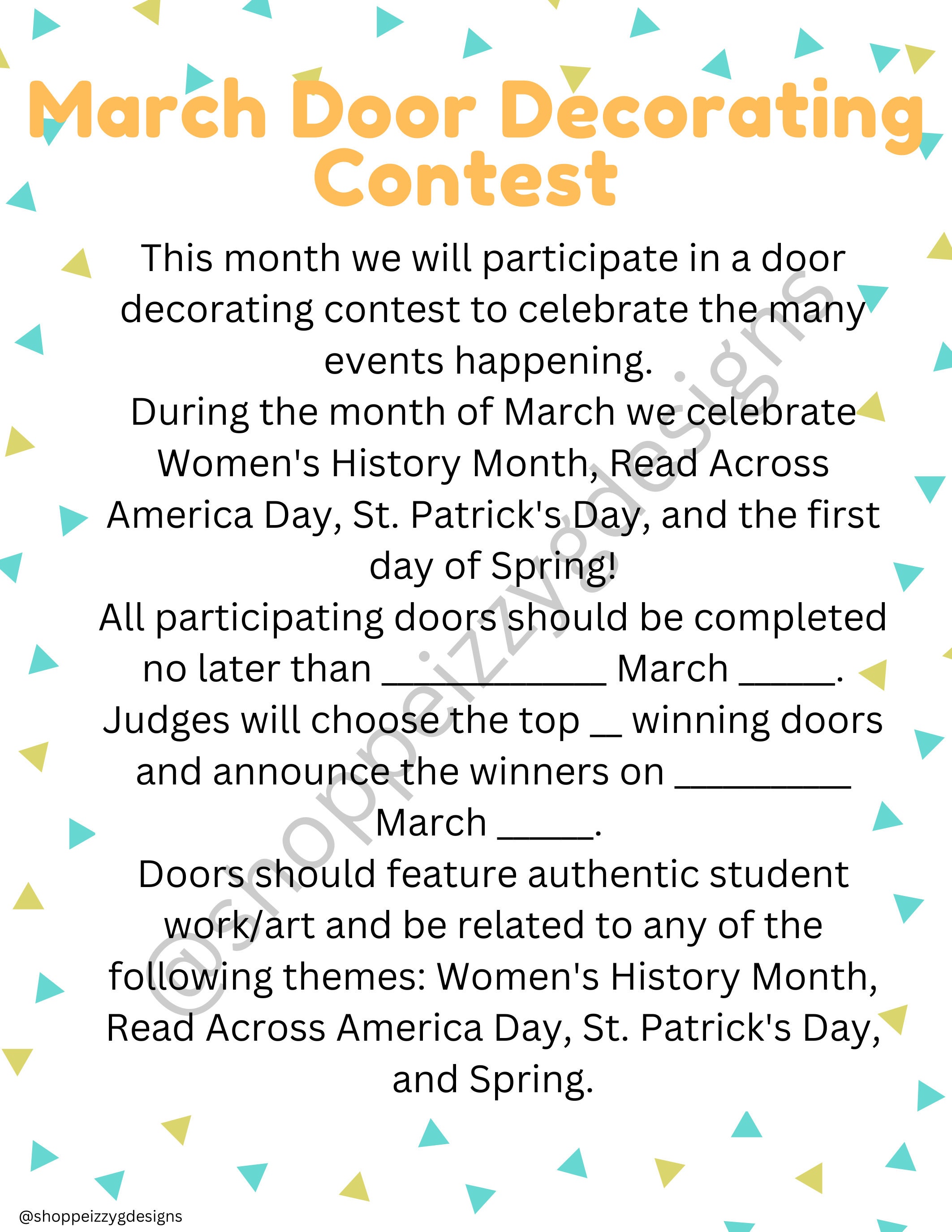 Editable Bilingual March Door Decorating Contest, March Door Decor ...