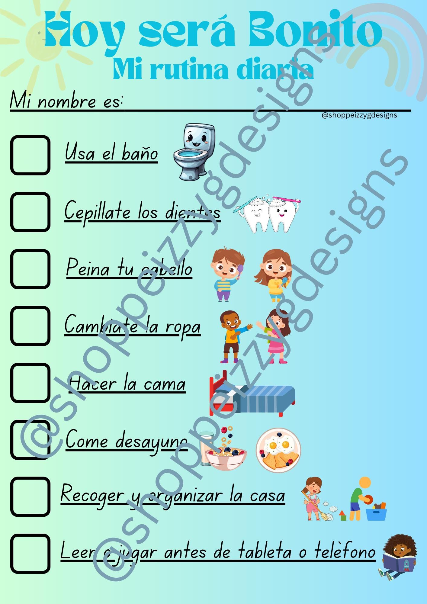 Bilingual Daily Routine Checklist, Rutina Diaria, Kids Checklist ...