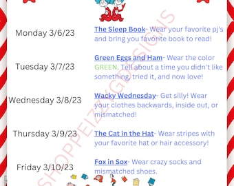 Editable Read Across America/ Dr. Seuss Spirit Week Template Flyer - Etsy
