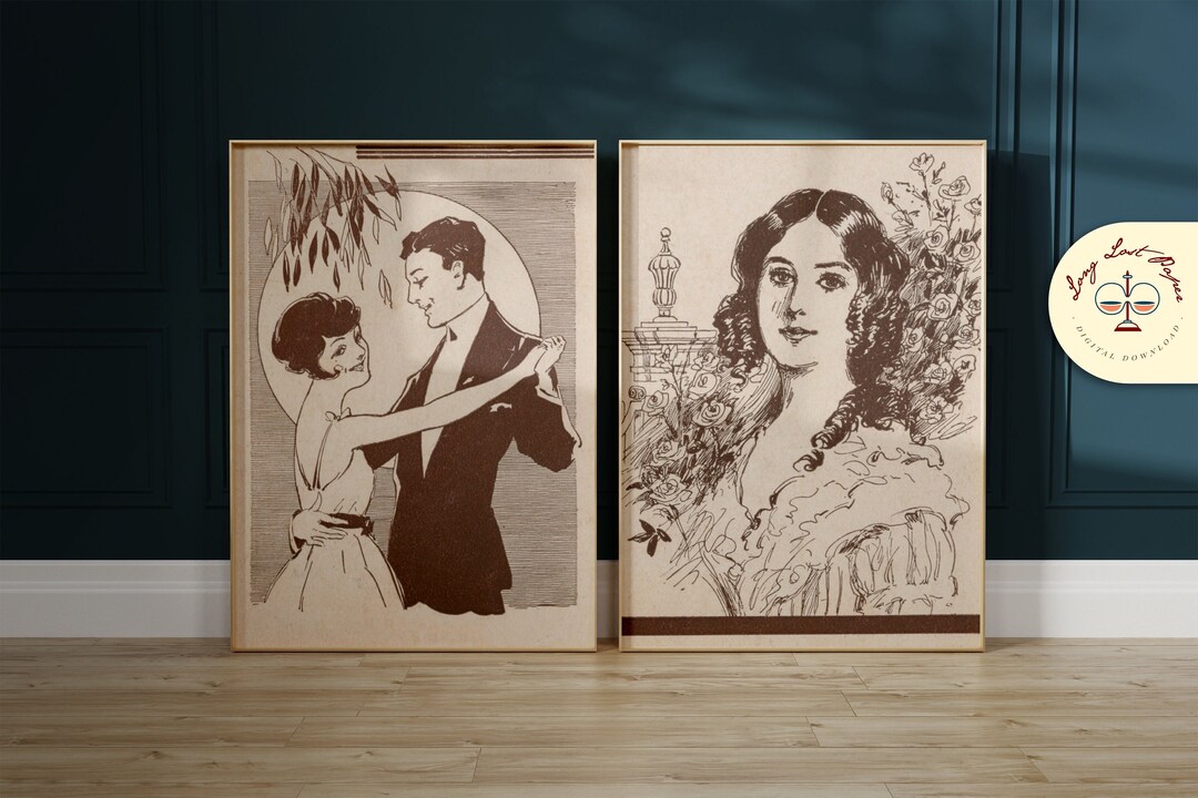 Antique Drawing Print Set / DIGITAL DOWNLOAD / Victorian Lady & Couple ...