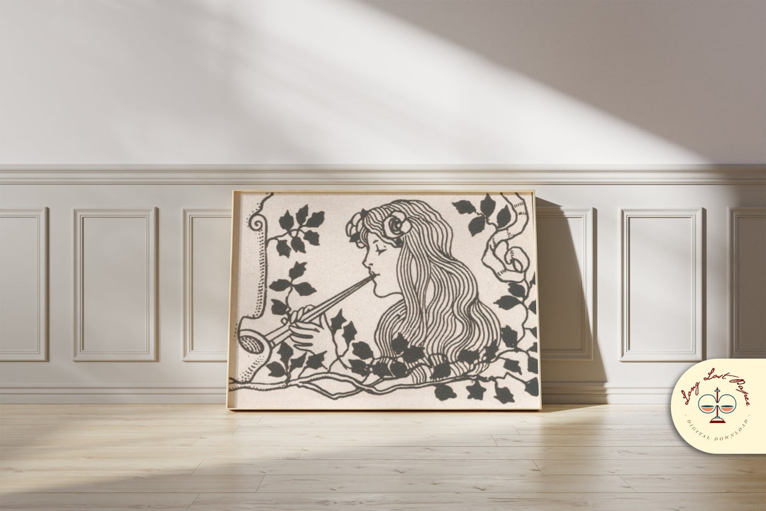 Musical Maiden Antique Drawing / DIGITAL DOWNLOAD / Old Art Print of ...