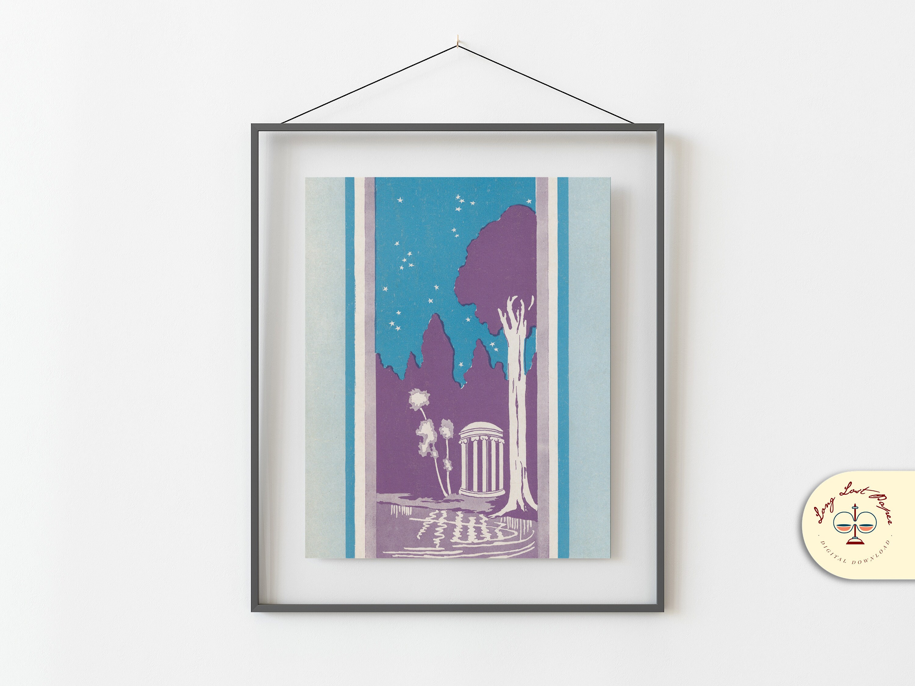 Vintage Night Scene in Blue & Purple / DIGITAL DOWNLOAD / Antique 1920s ...