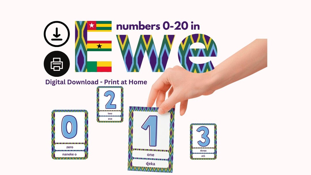 Ewe Numerals Numbers 0-20 Flashcards Ghanaian Language Togo Benin Ghana ...