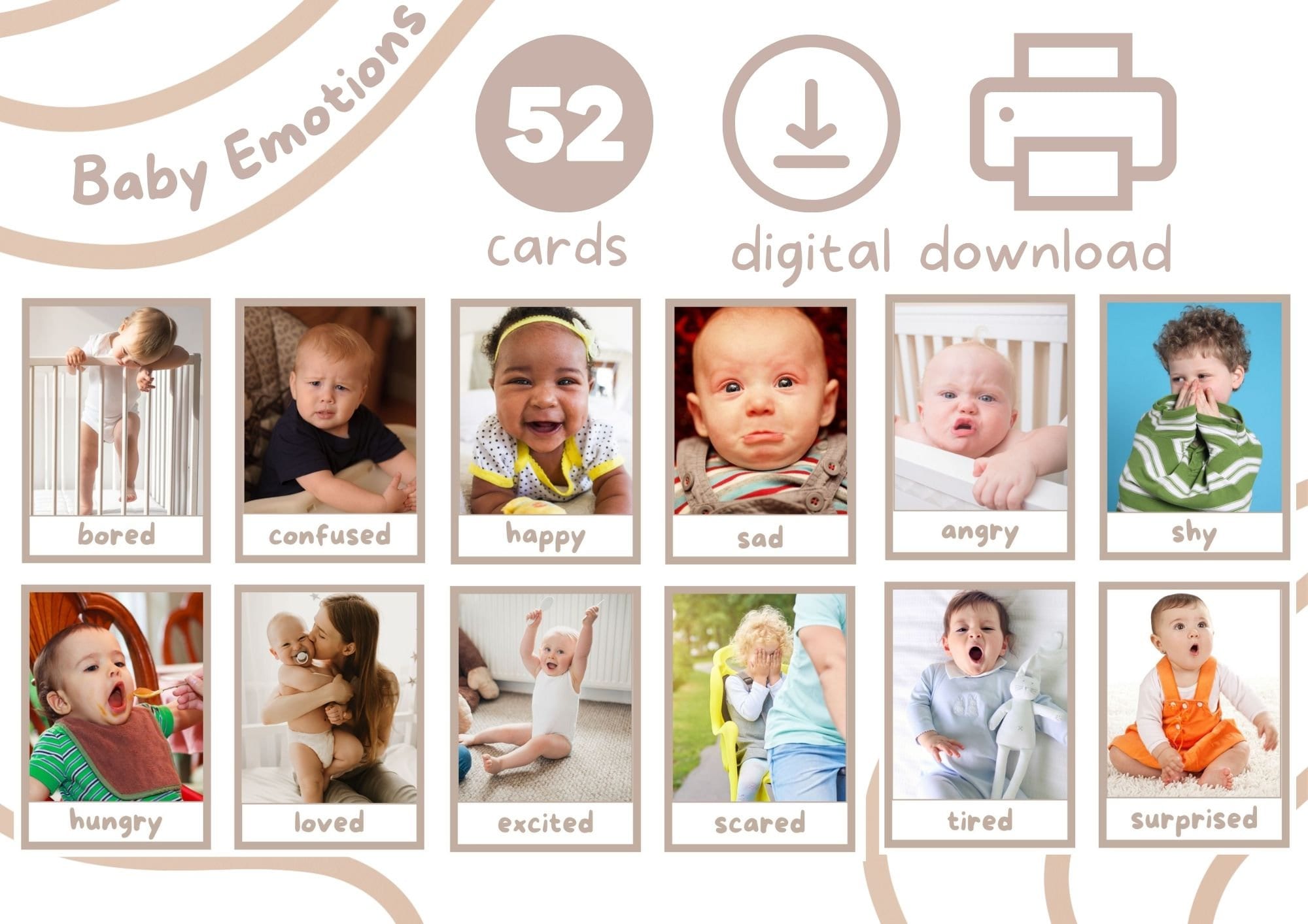 Baby Emotions, Feelings & Expressions Digital Download Cards, Real Face, Mental Health ...