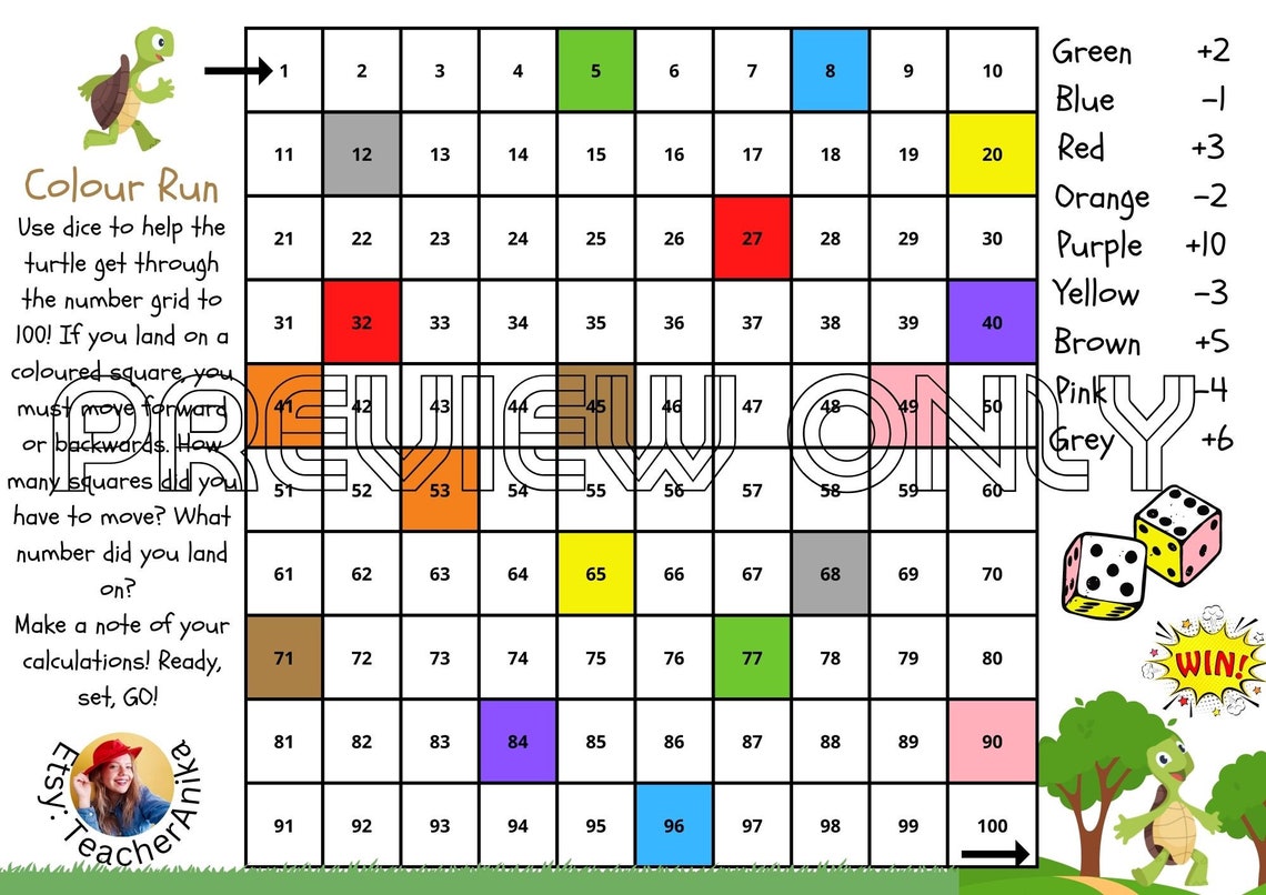 Maths Number 1 - 100 Board Game for Kids & Children, Addition and ...