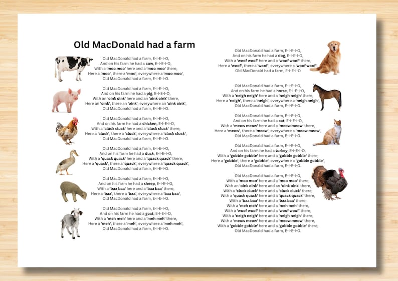 Old Macdonald Had A Farm Printable Props Nursery Rhymes Baby Toddler ...