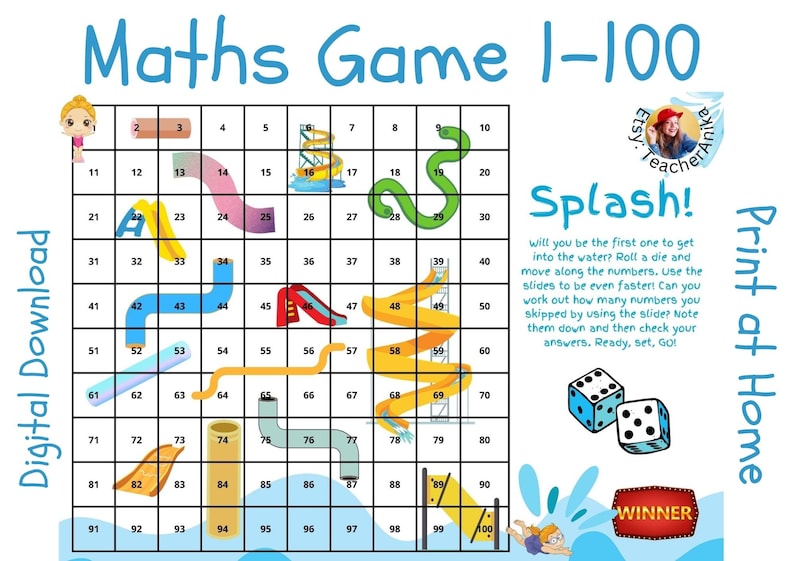 Maths Board Game Add, Plus, Missing Numbers, Number Grid 1 - 100 ...
