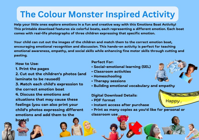 Emotions Boat Activity: Montessori Children Sorting Game (PDF) - Etsy