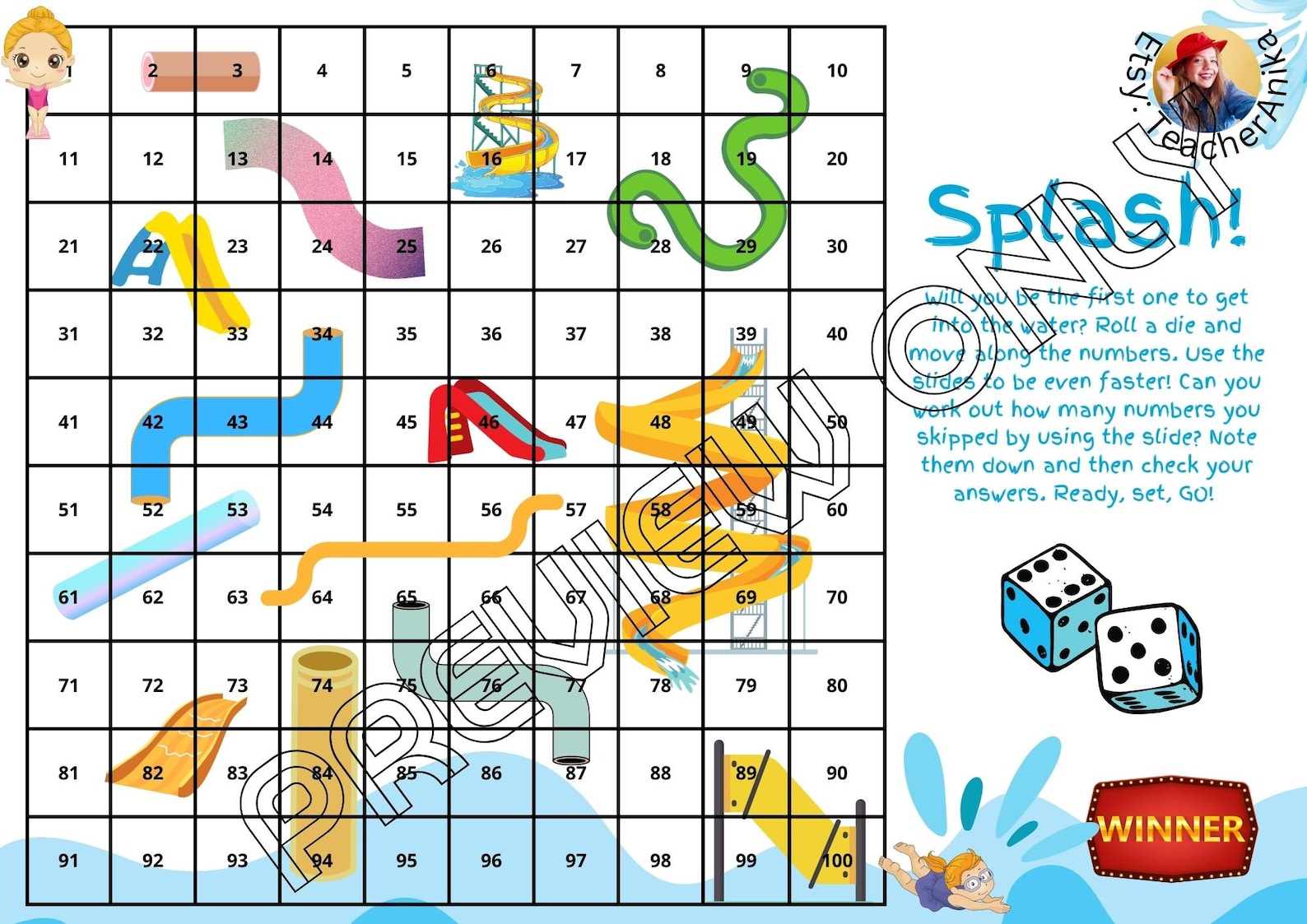 Maths Board Game Add, Plus, Missing Numbers, Number Grid 1 - 100 ...