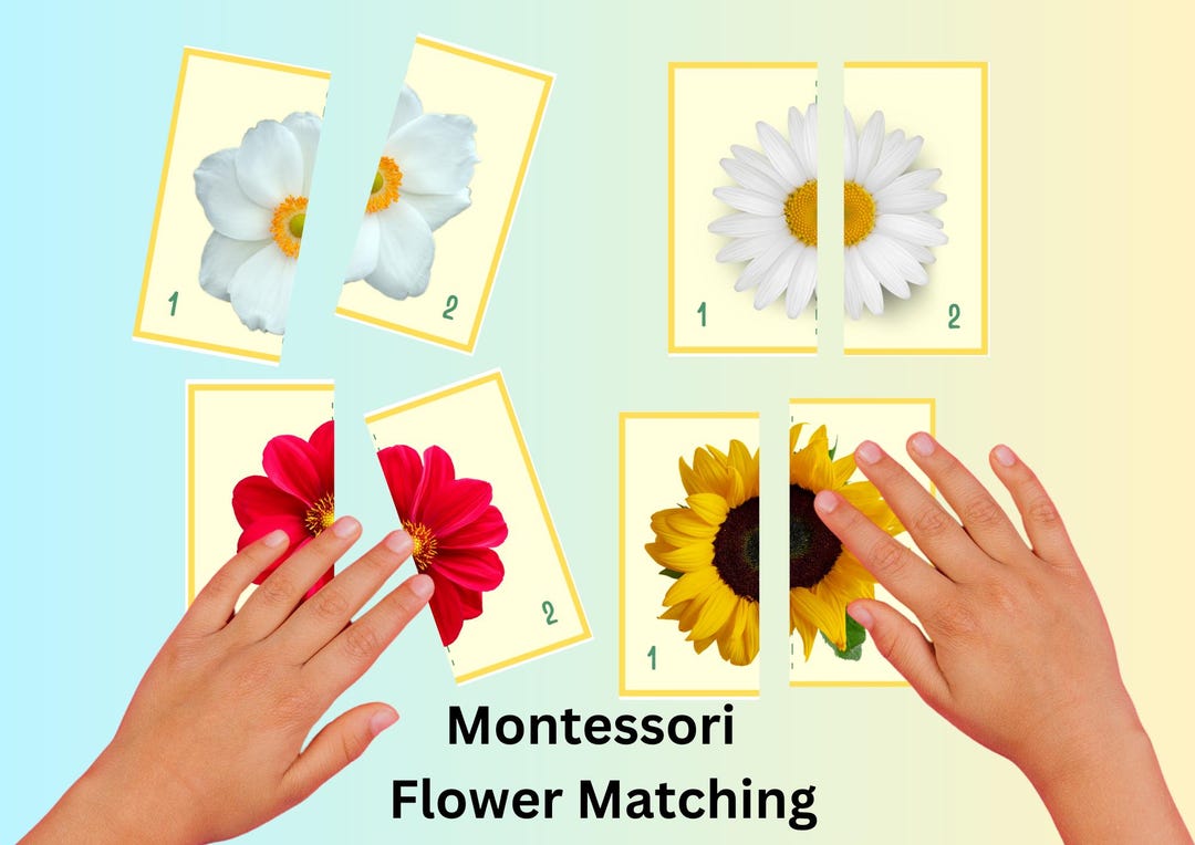 Flower Matching Montessori Game Flashcards Puzzle Homeschool Activity ...