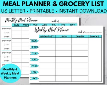 Printable Monthly Meal Planner & Shopping List - Etsy