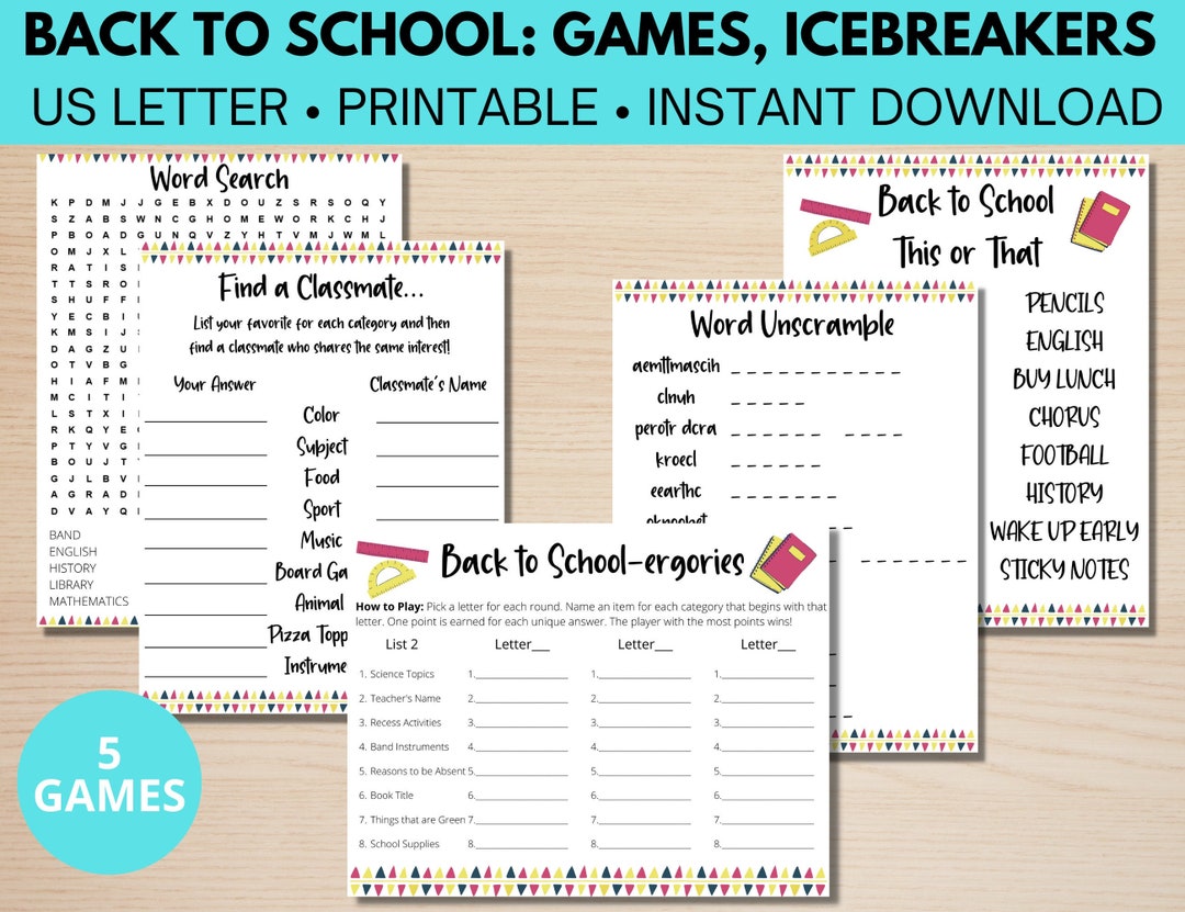 Back to School Games | Printable | Icebreaker | Game Bundle - Etsy