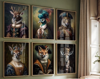 Victorian Animal Portrait Set of 6, Royal Animal Painting, Renaissance ...