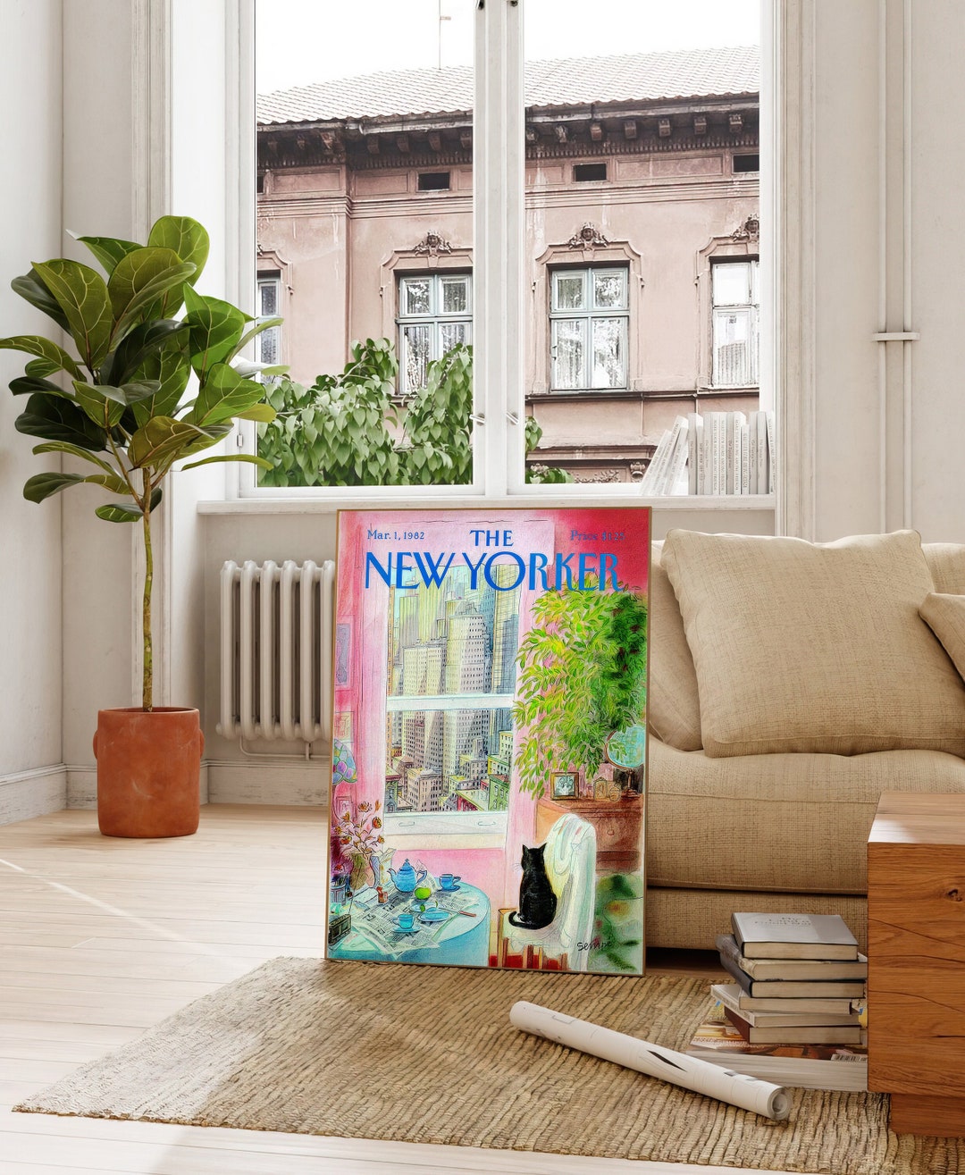 New Yorker Magazine Cover Mar 1 1982 Poster, Pink and Green Trendy Art ...