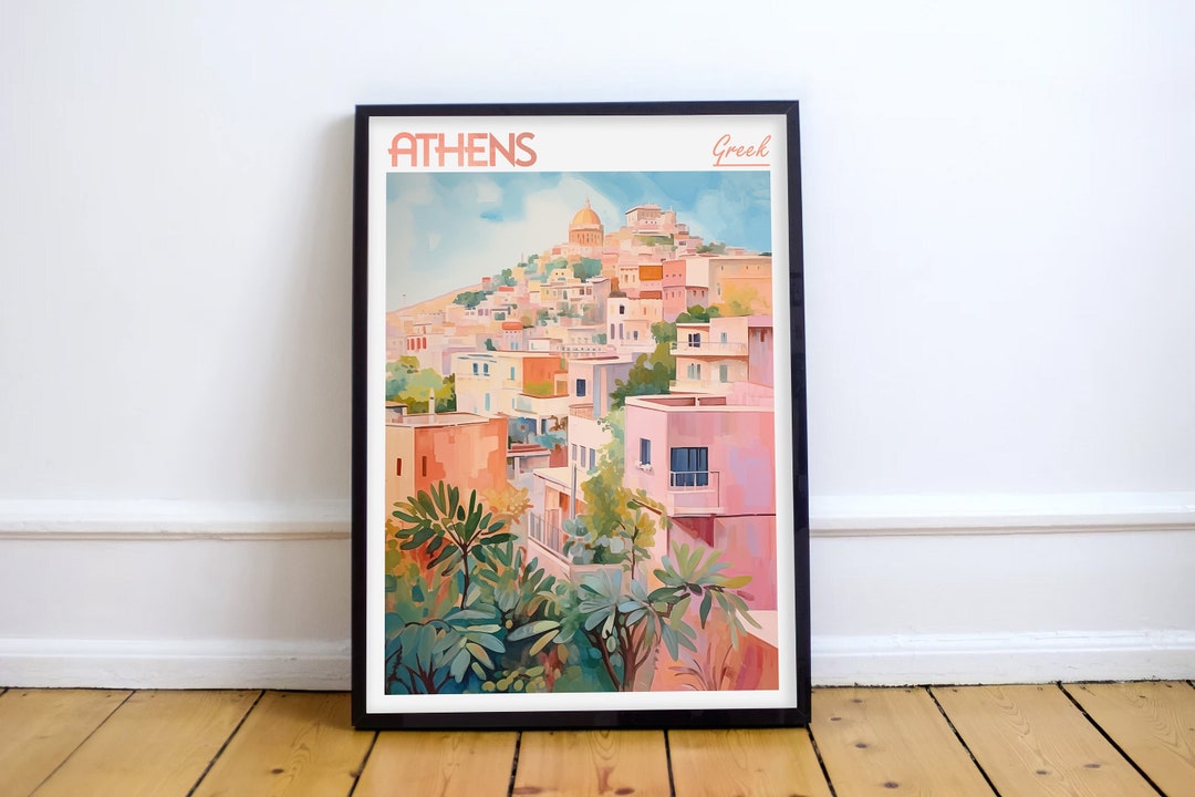 Athens Watercolor Poster Greece Wall Art Mediterranean Travel Poster ...