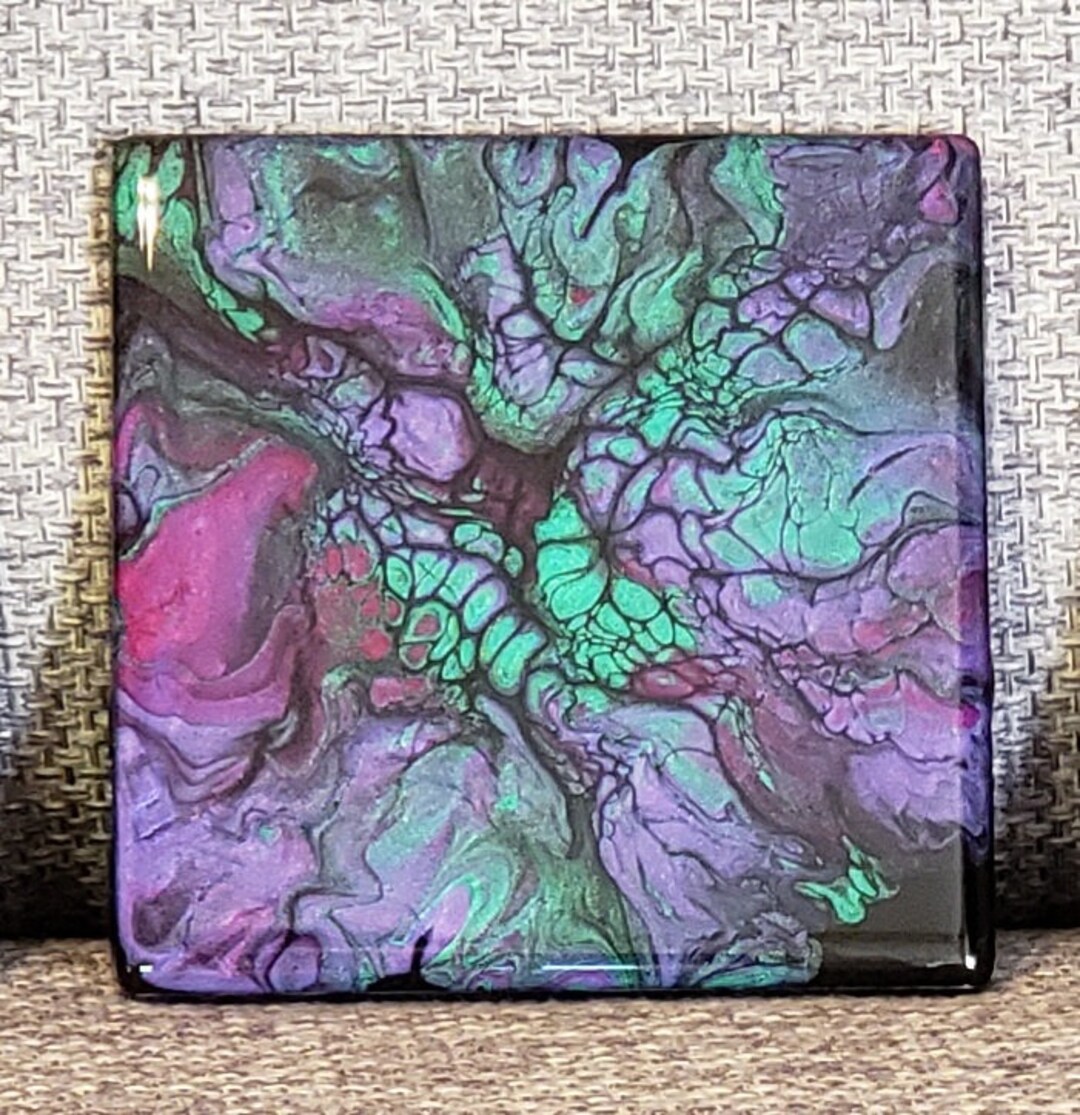 Fluid Art Painting Coasters, Acrylic Pour, Handmade, Set of 4, One of A ...