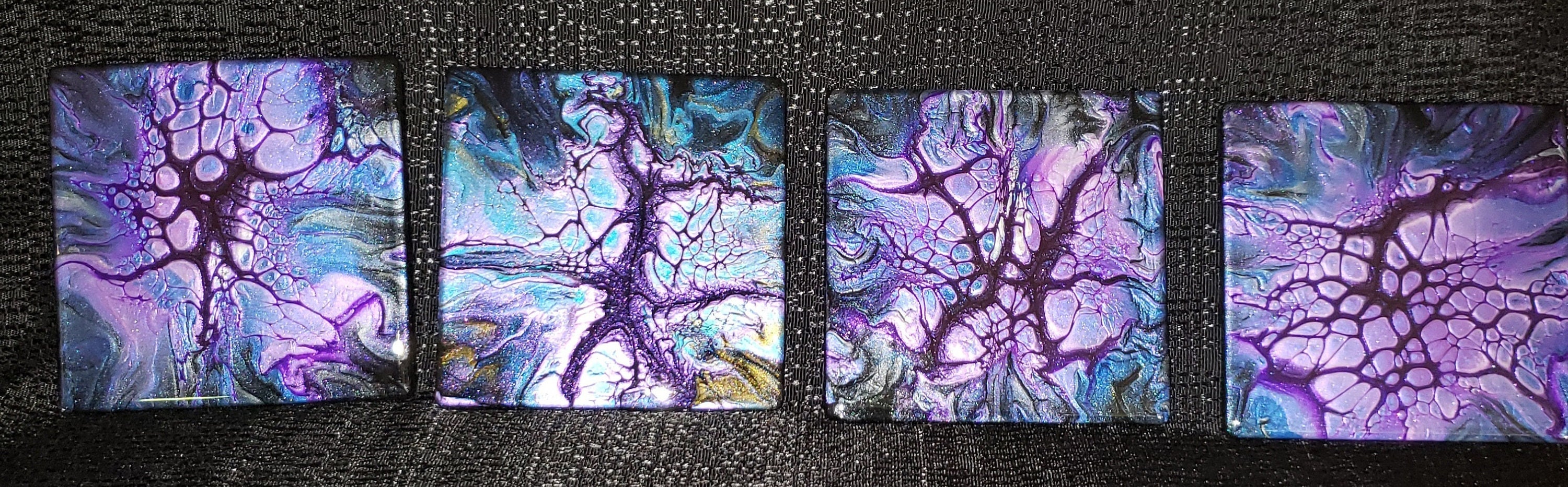 Fluid Art Painting Coasters, Acrylic Pour, Handmade, Set of 4, One of A ...