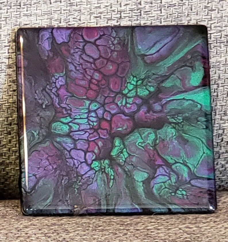 Fluid Art Painting Coasters, Acrylic Pour, Handmade, Set of 4, One of A ...