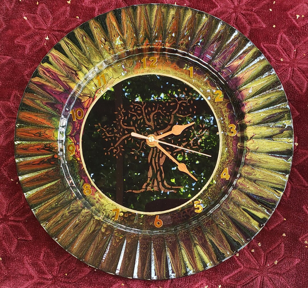 Clock, Autumn Fluid Art Painting, Clock, Fluid Art, Functional Art, One ...