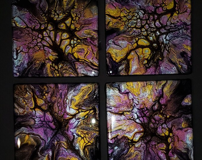 Fluid Art Painting Coasters, Acrylic Pour, Handmade, Set of 4, One of A ...